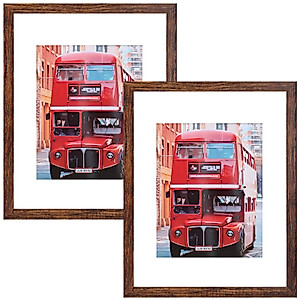Fixwal 11x14 Picture Frame Set of 2, Display Pictures 8x10 with Mat or 11x14 without Mat, Rustic Brown Photo frame for Wall Mounting