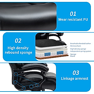 KJZ Big and Tall Office Chair, 400lb Office Chair, Heavy Duty Ergonomic Computer Desk Chair, Executive Leather Chair, Adjustable Lumbar Support 360 Swivel Task Chair