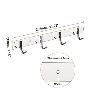 uxcell Coat Hook Rack, 201 Stainless Steel Coat Rack Wall Mounted with 4 Hooks Metal Hook Rail Wall Hangers for Hanging Bedroom Bathroom