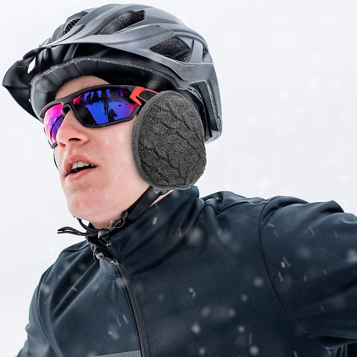 Syhood 2 Pieces Foldable Ear Warmers Adjustable Knitted Earmuffs with Fuzzy Fleece Lining Unisex Furry Winter Earmuffs (Pink and Grey)