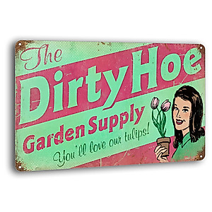 BAYABU Retro Dirty Hoe Garden Metal Tin Signs - Vintage Coffee Room Bar Club Wall Decor sign 12 x 8 inches