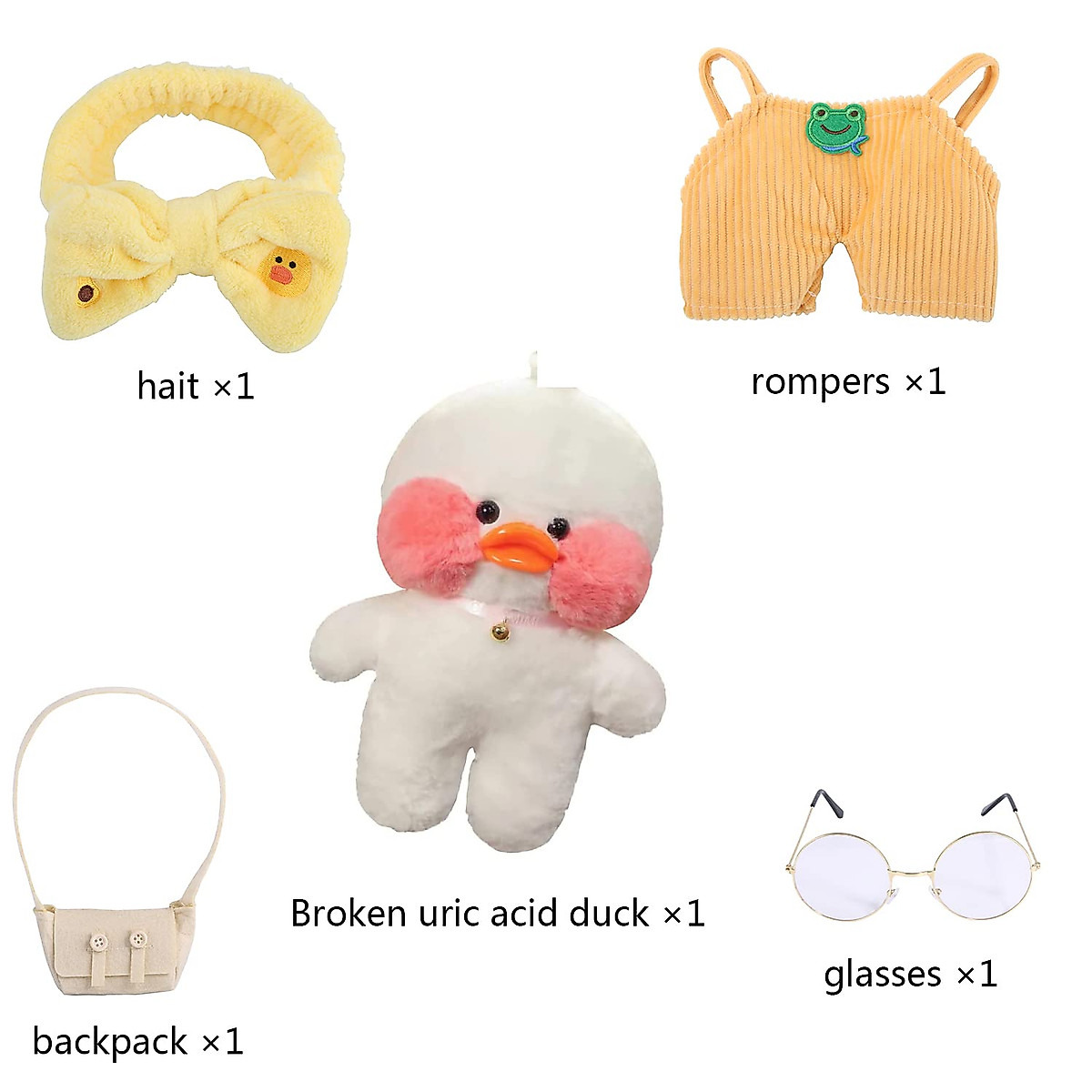 Flaymory White Duck Stuffed Animal Toy Soft Plush Toy for Kids Girls DIY Hugglable Plush Stuffed Toy with Cute Headband and Costume Best Gifts for Birthday. (12inch/30cm) White Yellow