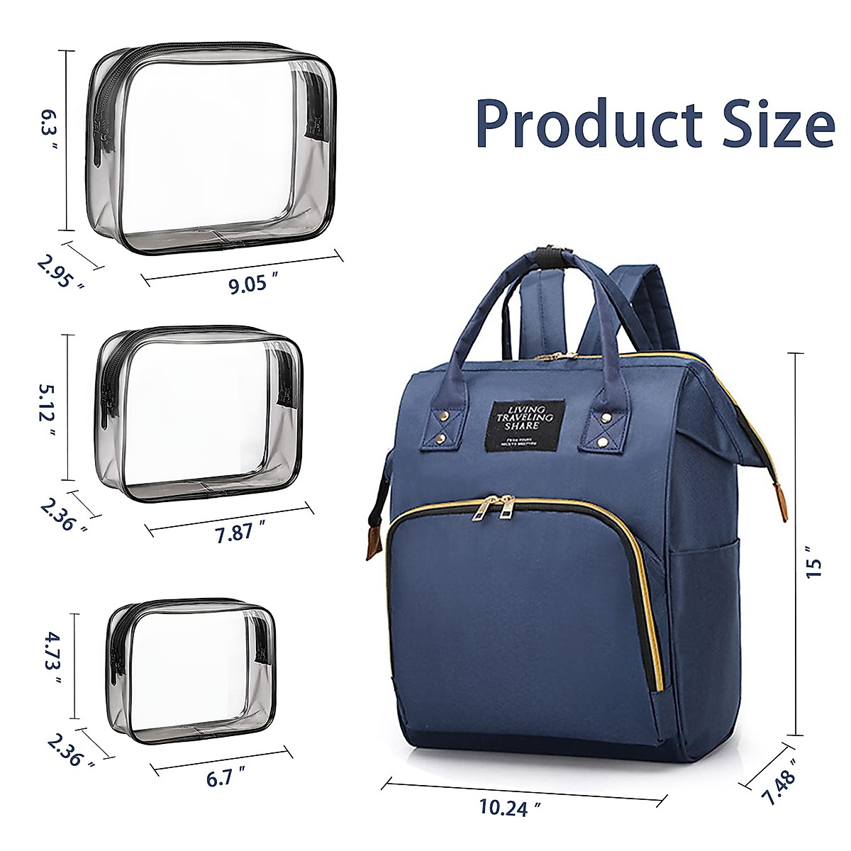 Diaper Bag with Organizing Pouches, Nappy Bags Handbag Multifunction Diaper Bag for Baby Care Travel Backpack Large Capacity Blue