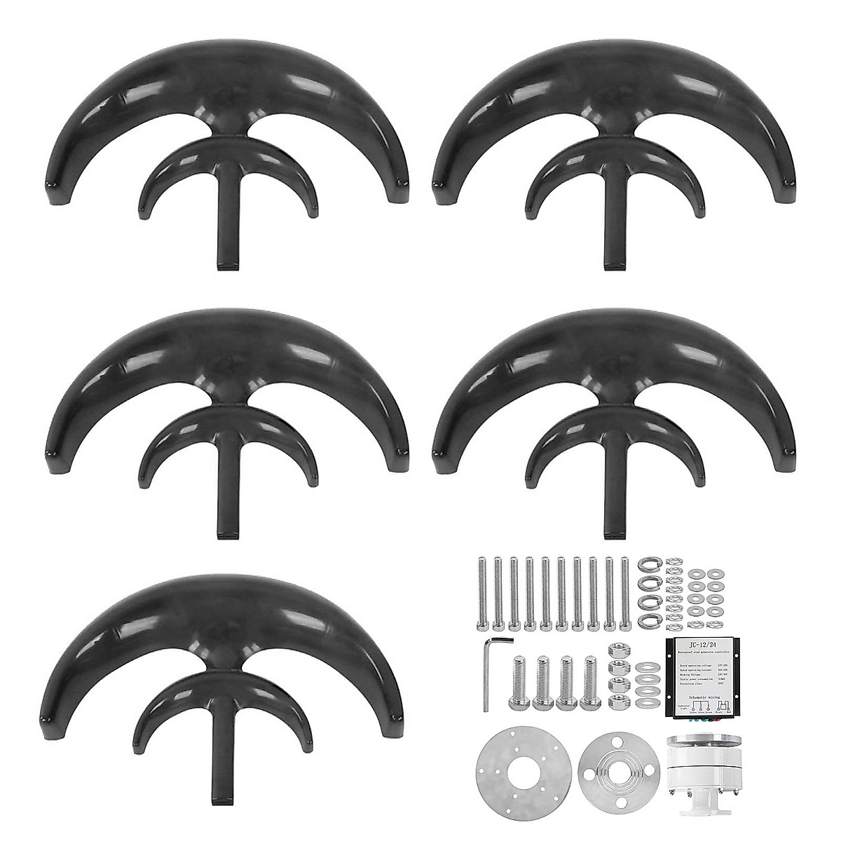 Wind Turbine Generator, 12V 24V 48V 1200W Wind Vertical Axis Generator with Hybrid Controller, 5 Leavies Wind Turbine Generator Kit for Boats, Terraces, Cabins, Mobile Homes(#1)