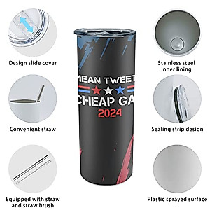 20 oz Water Bottle desantis Coffee Mug, mean tweets cheap gas 2024 Water Bottles with Straw and Lid Thermo Coffee Travel Mug Glitter Cups Gift Uncle