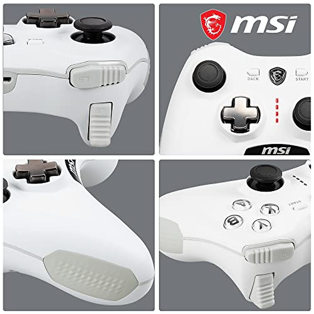 MSI FORCE GC20 V2 WHITE Wired PC Gamepad Controller - Interchangeable D-Pad Covers, Dual Vibration Motors, USB 2.0 - Wired