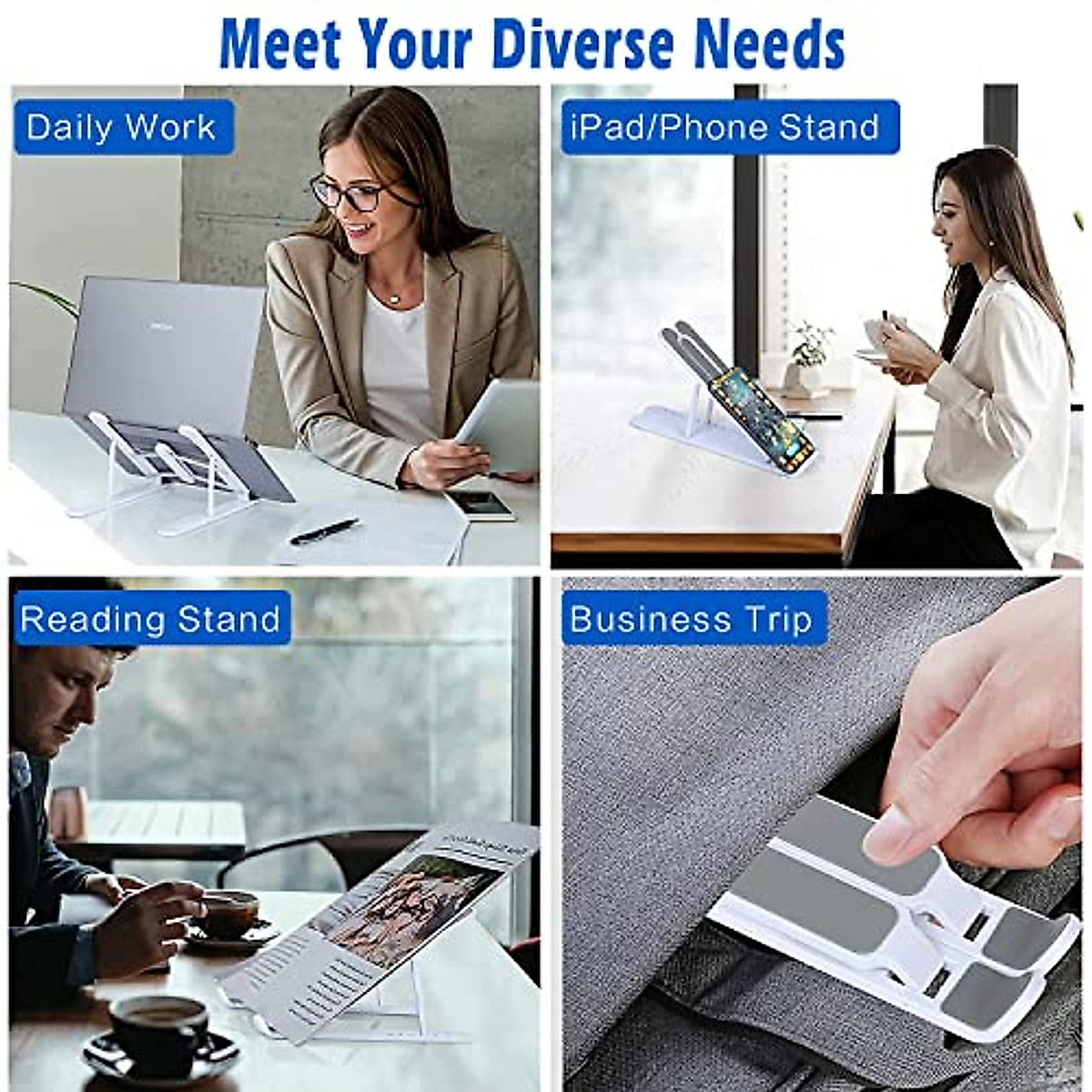 Heartbeats Laptop Stand, Laptop Riser with Adjustable Ergonomic Design, 6 Angles Anti-Slip Portable Computer Stand, Foldable Laptop Holder Compatible with 10-15.6 inch Laptops (White)