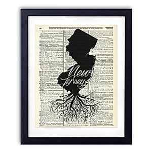 New Jersey Home Grown Vintage Dictionary Art Print, Antique Wall Art Home Decor, Modern Boho Poster, Farmhouse Decoration Living Room Bedroom Office 8x10 Inches, Ready To Frame