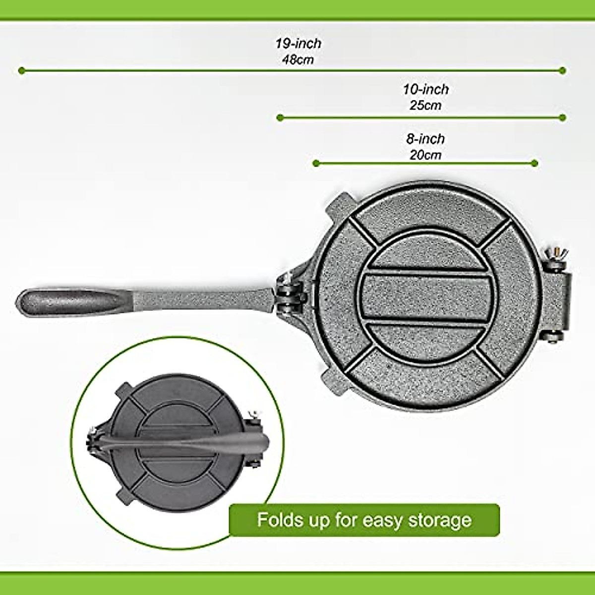 7Penn Cast Iron Tortilla Press 8in - Corn Tortilla Press Roti Maker Flour Tortillas Presser with 100 Cooking Sheets