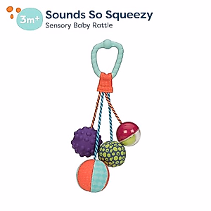 B. toys – B. baby- Rattle Ball – 4 Balls & Teething Clip -Sensory Toy with Colors Textures & Sounds – Sounds So Squeezy – 3 Months +