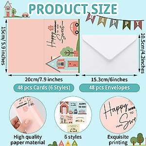 Motiskyy 48 Pcs Happy Home Anniversary Cards with Envelopes Bulk Blank Welcome House Cards Real Estate Thank You Notes Housewarming Greeting Cards for Clients Neighbors Gifts, 4 x 6 in (Classic)