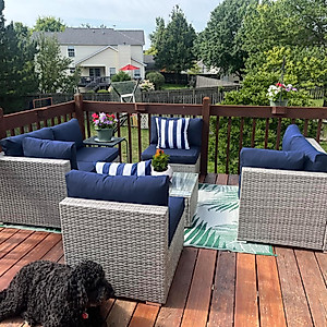 Sqodok Outdoor Cushion Covers 14Pcs Patio Cushion Slipcovers, Replacement Waterproof with Zipper for 6-Seaters Sofa, Outdoor Furniture Cushion Slipcovers Set Seat and Back, Covers Only, Dark Blue
