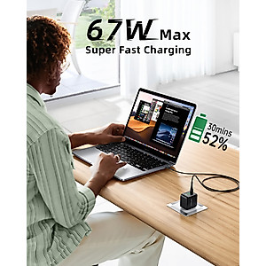 MOKiN 67W USB C Charger Block, GaN+ DP 3.0 USB C Fast Charging with Foldable Plug for MacBook Air, iPad Pro, iPhone 15 14 13 12 Pro/Plus/Pro Max, Galaxy S23, Apple Watch.