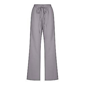 Women High Waisted Wide Leg Pants Casual Drawstring Elastic Trousers Comfy Straight Leg Long Pants for (Silver, XL)