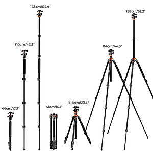 K&F Concept 62 inch DSLR Camera Tripod,Lightweight and Compact Aluminum Detachable Monopod Tripod with 360 Panorama Ball Head Quick Release Plate for Travel and Work K254A1+BH-28L (SA254M1)