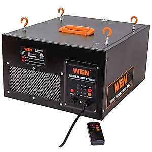WEN 3410 3-Speed Remote-Controlled Air Filtration System, Basic w/RF Remote (400 CFM), Black & AF9165C 5-Micron Activated Carbon Outer Air Filter, Two Pack For 400 CFM Air Filtration Systems, Black