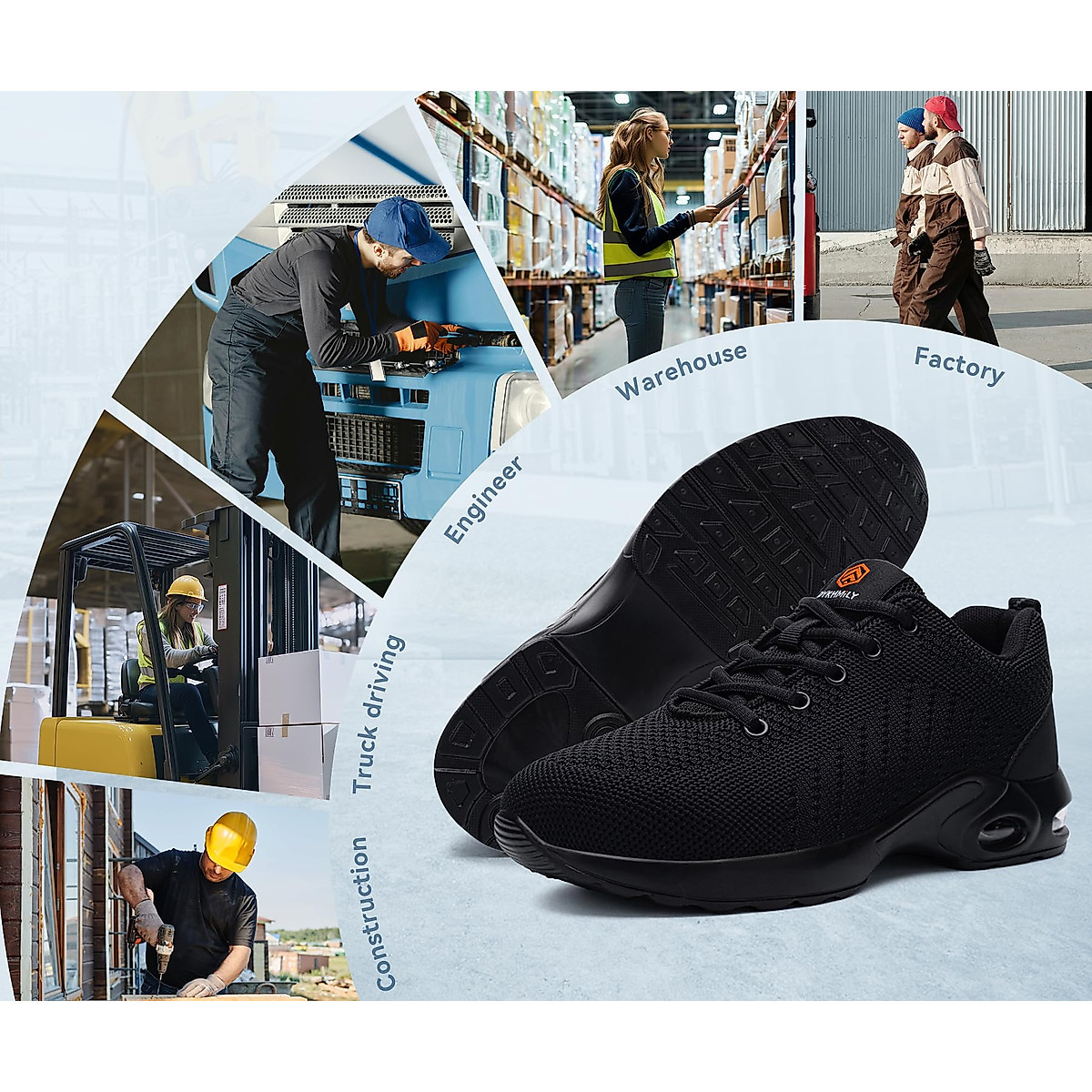 DYKHMILY Steel Toe Shoes for Women Steel Toe Sneaker Safety Shoes for Women Non Slip Resistant Work Shoe Composite Toe Shoe Comfortable Size 6,Black