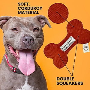 Plush Squeaky Dog Bone Toy for Anxiety Relief and Healthy Teeth - Durable Corduroy Dog Toy with Built-In Squeakers, 4.5x7.5 Inches - Perfect for Small to Medium Dogs, Great Pet Gift, 2 Pack, (Orange)