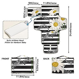 Daisies Portable Baby Changing Pad Travel Diaper Changing Table Mat Foldable Waterproof Changing Station with Built-in Pillow for Unisex Baby Gifts Newborn