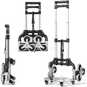 ReunionG Stair Climbing Cart w/Adjustable Handle, Bungee Cord Tri-Wheel Design, All Terrain Stair Climbing Hand Truck, Portable Cart for Travel, Moving Home and Office, Lightweight Trolley