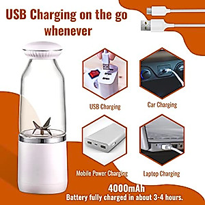 KP'S VARIETY Portable Blender Jet for Shakes and Smoothies, on the Go Blender 4000mAh USB Rechargeable Battery with 6 Blades, fresh juice blender bottle, 16 OZ Mini Personal Blender Cup for Traveling (White)