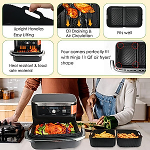 BYKITCHEN Air Fryer Silicone Liners for Ninja Foodi 11 Quart/Topzee 11-QT Large XL MegaZone FlexBasket Air Fryer, 2pcs Air Fryer Dual Liners & 1pcs Large Airfryer Liners for 11-qt Megazone