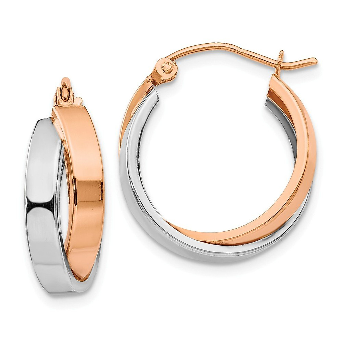 Solid 14k Rose and White Gold Oval Hoop Earrings - 18mm x 3mm