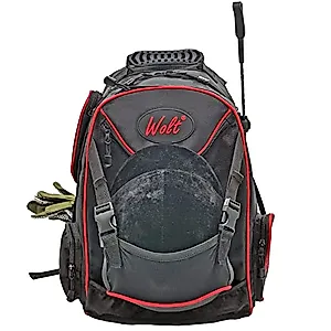 WOLT Professional Equestrian Backpack with Helmet Holder for Horse Riding, One Bag wih Multiple Compartments Carry All Accessories (NOT included), One Size Black+Red