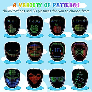 Ompusos LED Mask for kids - Gesture Sensing Transforming Light Up Face Mask for Halloween Rave, Birthday, and Masquerade Parties