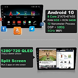IYING 6G+64G Android Car Stereo for Jeep Wrangler 2011 2012 2013 2014 Wireless CarPlay Wireless Android Auto 10.1 Inch Car Radio QLED Touch Screen AM/FM WiFi Dual Bluetooth GPS Navigation Headunit
