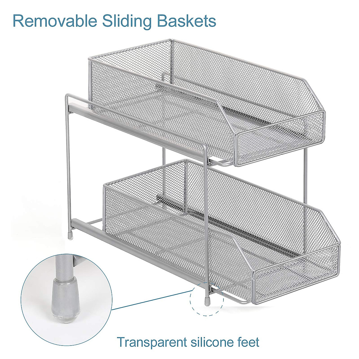 MOOACE 2 Tier Under Sink Organizer, Bathroom Kitchen Countertop Under Sink Cabinet Organizer with Sliding Storage Drawer
