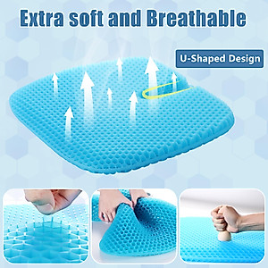 JLD Gel Seat Cushion for Long Sitting Breathable Honeycomb Design Pain Relief Egg Seat Cushion, Gel Enhanced Seat Cushion, Non-Slip, Egg Sitter Support Cushion, for Home Office Chair Cars Wheelchair