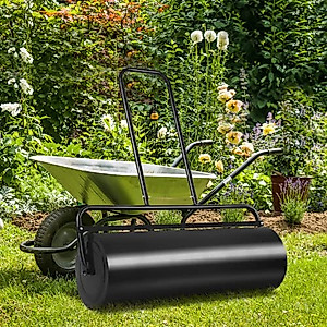 Happytools Lawn Roller, 17 Gallons/63 L Push/Pull Steel Sod Roller w/Ergonomic Handle, Lawn Rollers Tow Behind Water Filled for Park, Garden, Yard, Ball Field (36'' / 17 Gal), Black