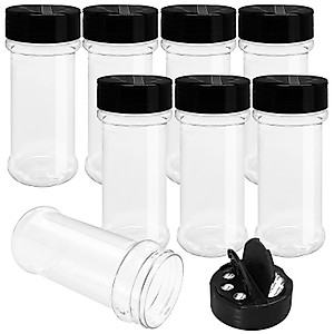 OJYUDD 8 Pack 5.5 Oz Plastic Round Spice Bottles with Black Shaker Lids,Reusable Seasoning Containers Jars,Clear Plastic Bottle Containers with Shaker Lids for Powders,Spice,Herbs,Glitters