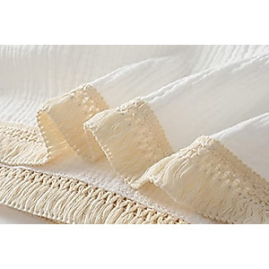 CHUNGEL Cotton Muslin Baby Blanket with Tassel，Large 47" x 47" Baby Receiving Blanket with Fringe, Boho Muslin Swaddle Blanket with Fringe, Nursery Decor Throw or Nursing Fringed Blankets (White)