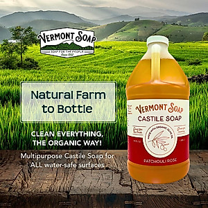 Vermont Castile Soap Patchouli Rose, Gentle Liquid Soap for Sensitive Skin & Natural Body Wash, Organic Hair Shampoo for Oily Hair, Aloe Castile Soap for Men & Women - 64 Oz