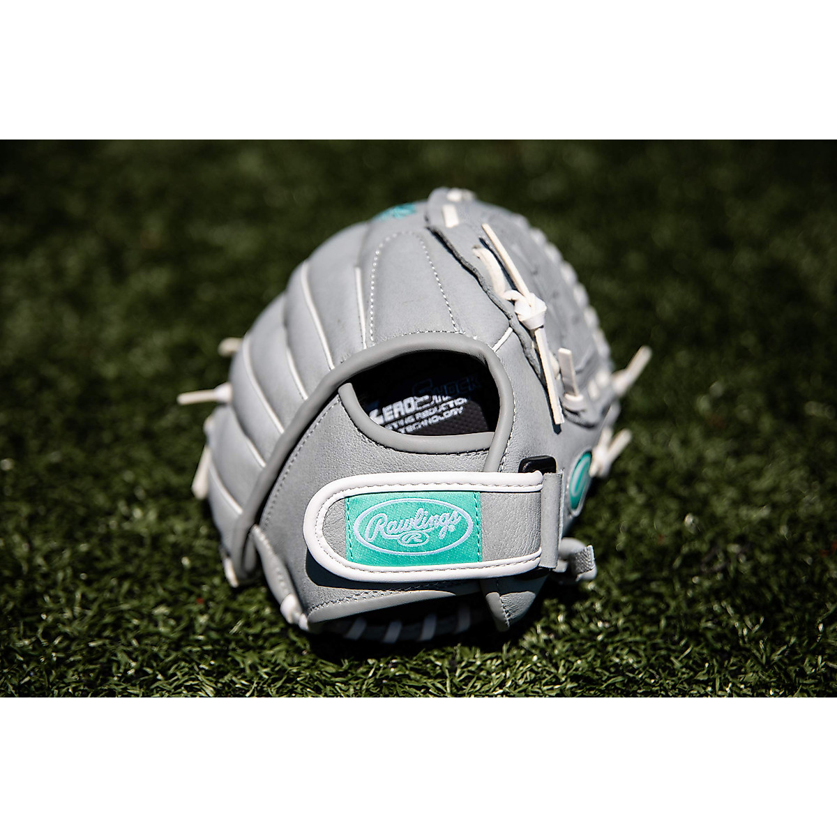 Rawlings Sure Catch Series Fastpitch Softball Glove, Teal/Grey/White, Right Hand Throw, 11 inch (SCSB110M-6/0 11 BSK/NFC)