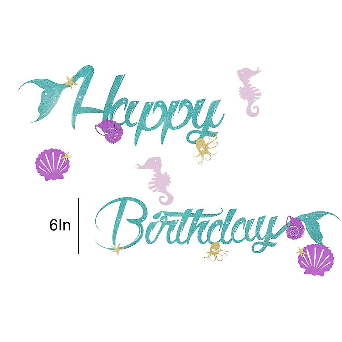 Mermaid Happy Birthday Banner, Mermaid Starfish Seashell Seahorse Banner, Under The Sea Mermaid Theme Party Decoration