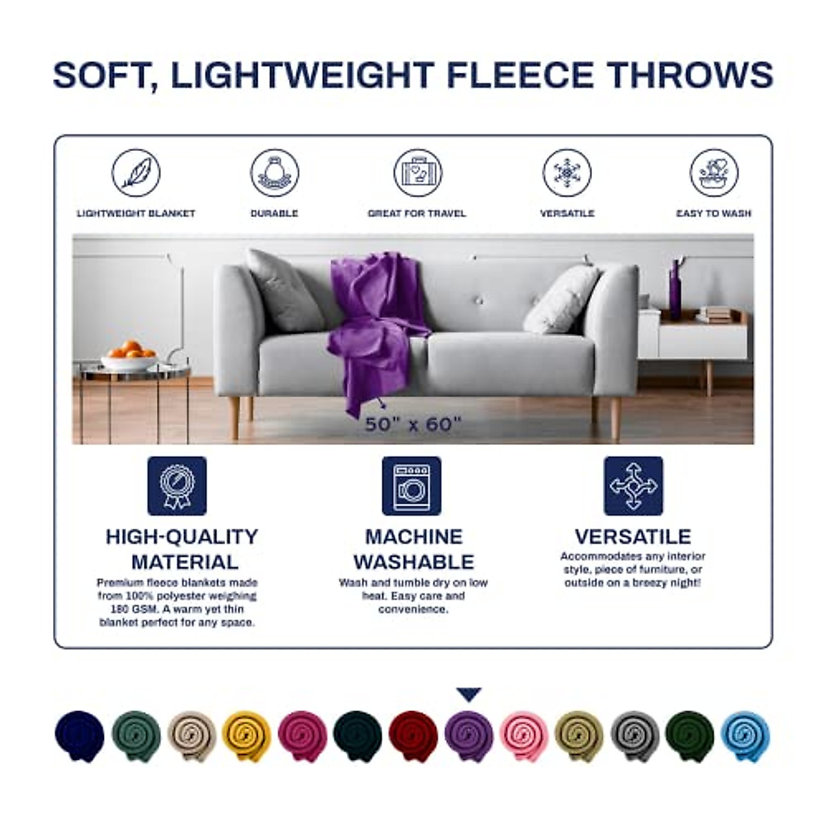 Imperial Home 50x60 Soft Bulk Fleece Throw Blankets, Throw Blanket for Couch, Travel, Bed, Room, Fleece Travel Blanket, Lightweight Blanket, Fall Blankets & Throws, Cozy Blanket, 12 pk (Multicolor)