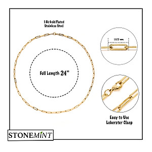STONEMINT 18k Warm Yellow Gold-Plated 4.8mm Paperclip Link Chain Necklace - 24"
