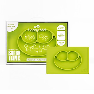 ezpz Happy Mat - 24 Months+ (Lime) - 100% Silicone Suction Plate with Built-in Placemat for Toddlers + Preschoolers - Divided Toddler Plates - Toddler Essentials…
