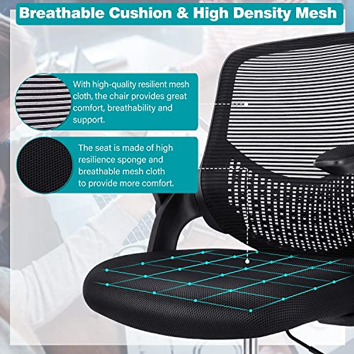 Tall Office Chair, Drafting Chair, Standing Desk Chair, High Adjustable Office Mesh Chair, Ergonomic Counter Height Computer Rolling Chair with Flip-up Armrests and Foot-Ring for Bar Height Desk