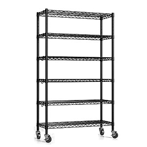 Hodonas 2300LBS Wire Shelving Unit, 36"W x 14"D x 75"H Metal Standing Shelf Units with Wheels / Leveling Feet, 6 Tier, Adjustable, Heavy Duty, and NSF Storage Shelves, Rolling Metal Shelving Wire Rack