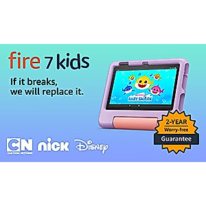 Amazon Fire 7 Kids tablet (newest model) ages 3-7. Top-selling 7" kids tablet on Amazon. Includes 6 months of ad-free and exclusive content, easy parental controls, 10-hr battery, 16 GB, Purple