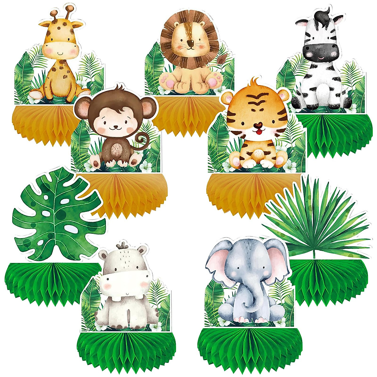 LLMSIX 9 Pcs Safari Honeycomb Centerpieces Jungle Baby Shower Decorations Safari Centerpieces for Tables Jungle Safari Animal Honeycomb Centerpieces for Jungle Safari Themed Birthday Party Supplies