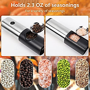 HIVIEW Electric Salt and Pepper Grinder Set Battery Operated，Automatic Pepper Mill,Adjustable CoarsenessOne Handed Operated, Salt and Pepper Shakers wiht LED Light,Stainless Steel-2 Pack
