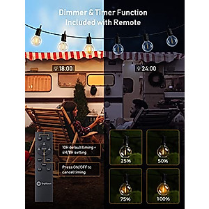 Brightown Solar String Lights Outdoor 58FT(48+10) with Remote Cable Ties and Hooks, G40 Patio Lights with 25 LED Shatterproof E12 Bulbs, 4 Light Modes, Dimmable Hanging Lights for Backyard Party Decor