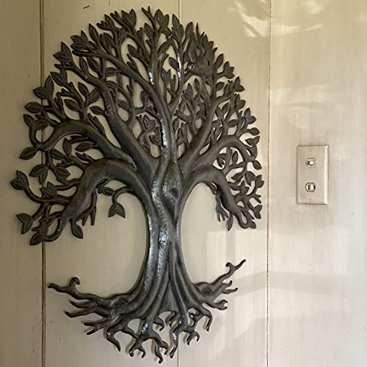 Tree of Life, Garden Metal Plaque, Indoor and Outdoor Wall Décor 23 Inches Round Haitian Art