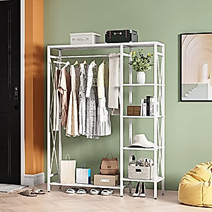 TIEOU White Clothing Rack with Shelves, Standing Garment Rack, Clothes Rack for Hanging Clothes, Modern Rack Clothes, White Clothes rack,Wardrobe Closet, Industrial Clothing Rack