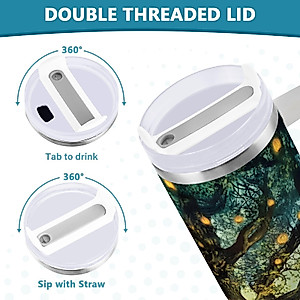 Jihqo Fairy Tales Glowing Tree 40 oz Stainless Steel Vacuum Insulated Tumbler with Handle and Straw Lid, Leakproof Water Bottle Double Wall Travel Mug Coffee Cup, Cupholder Friendly